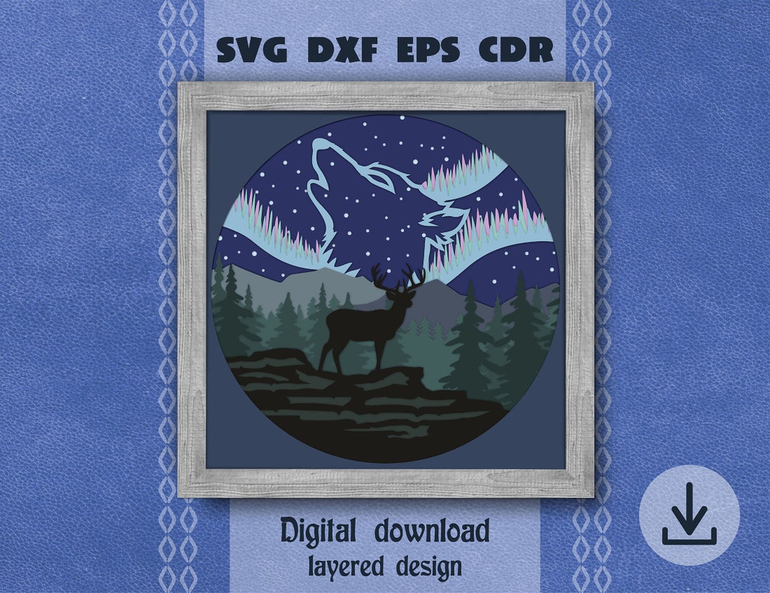 Layered Northern Lights Svg Layered Wolf Svg Wild Nature Svg Mountain ...