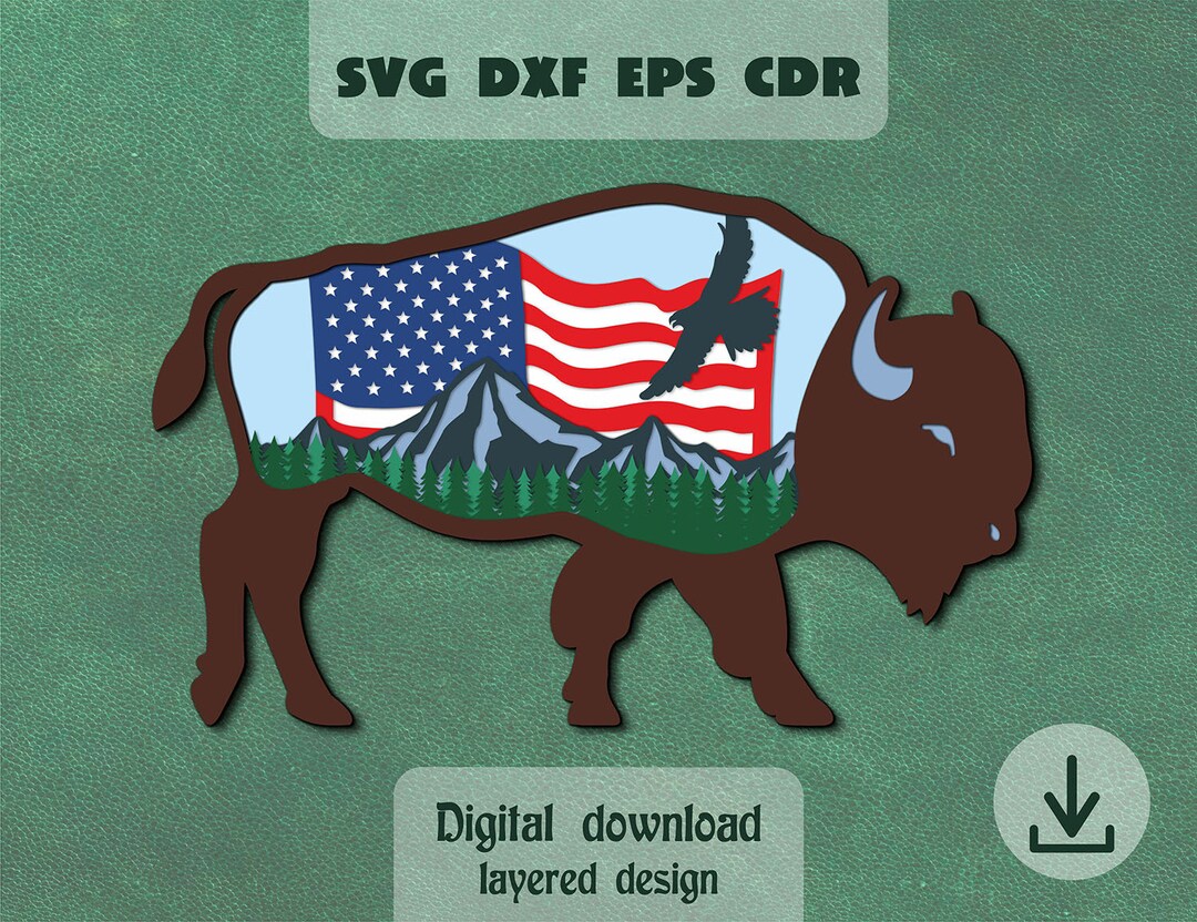 Layered Bison Svg Mountain Scene Svg Patriotic American Buffalo Svg 4 ...