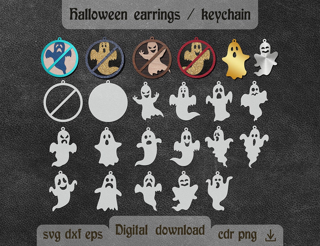 Halloween Earrings Svg Ghost Laser Cut Keychain Svg Cute Ghost Face Svg ...