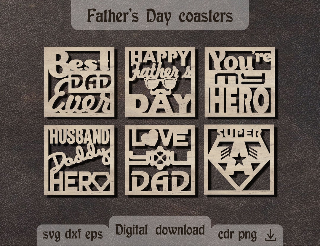 Father's Day Coasters Svg Square Coasters Laser Cut Grill Trivets Svg ...
