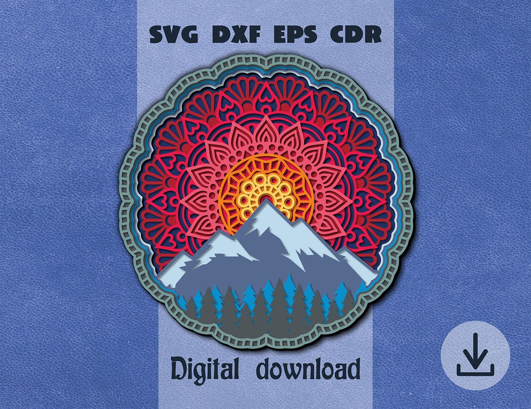 Mountains Sunset Layered Mandala Svg 3d Mandala Shadow Box Svg Layered ...