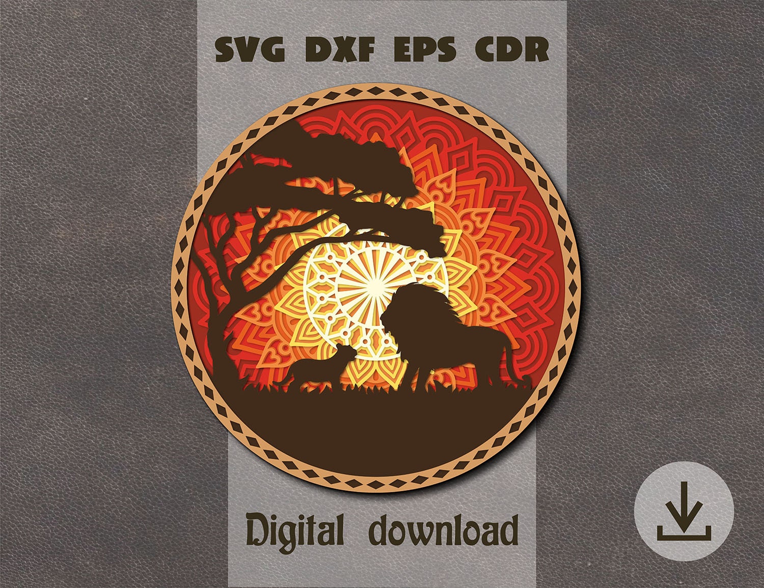 Layered Lion Mandala Svg Layered Africa Sunset Svg Layered Papercraft ...