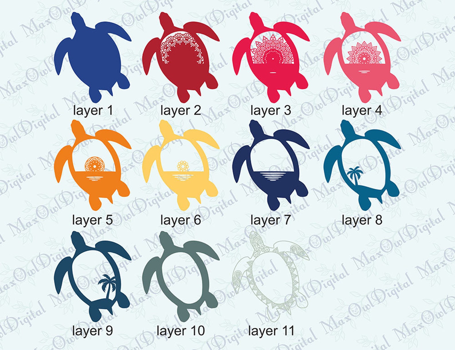 Layered Sea Turtle Svg Layered Beach Sunset Svg 3d Mandala Svg Layered ...