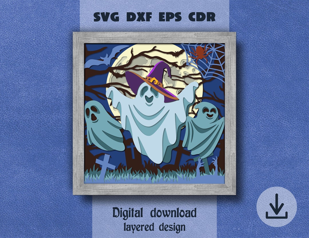 Layered Halloween Ghost Svg Layered Moon Svg Ghost Shadow Box Svg ...