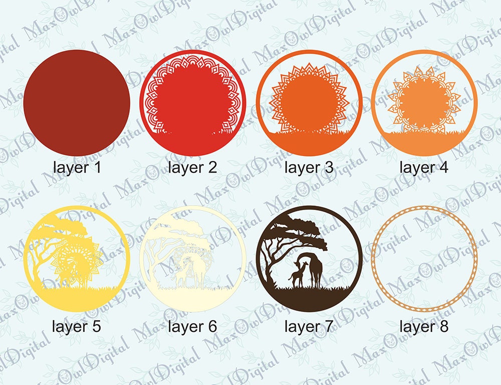 Layered Giraffe Mandala Svg Layered Sunset Svg Layered Papercraft ...