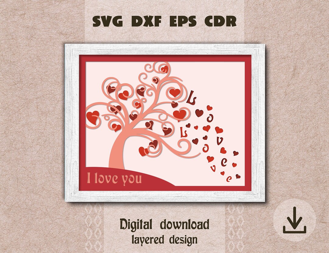 Layered Love Tree With Hearts Svg Valentine's Heart Svg Layered Tree ...