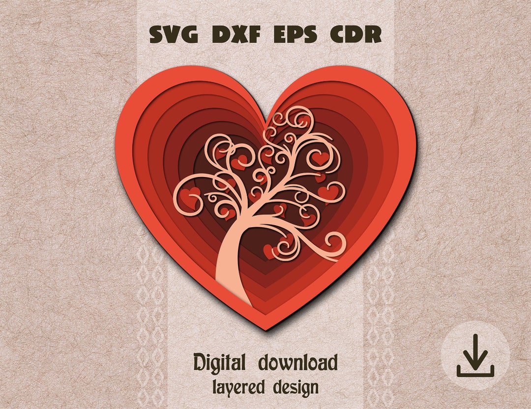 Layered Heart With Tree Svg Tree of Life Svg Heart Shadow Box Svg ...