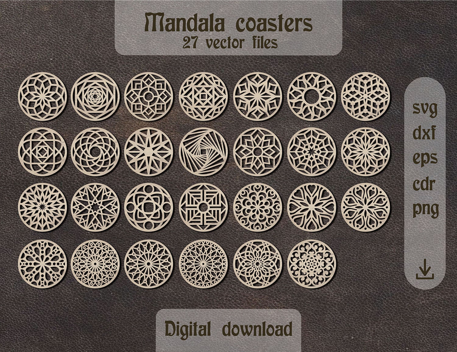 27 Round Mandala Coasters Svg Mandala Wall Decor Cut File - Etsy