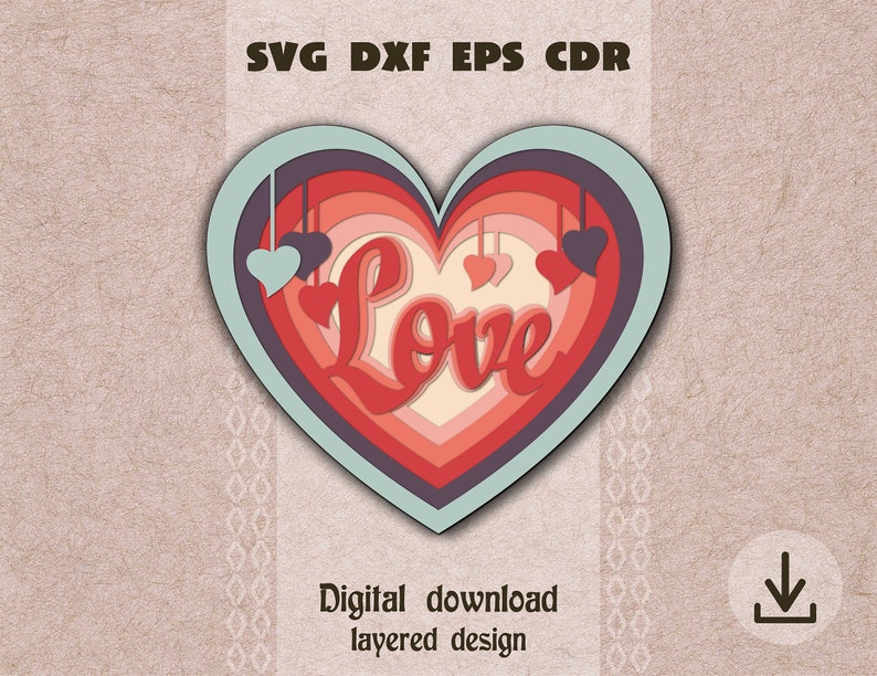 Layered Retro Love Heart Svg, 3d Valentine Heart Svg, Layered Love Svg ...