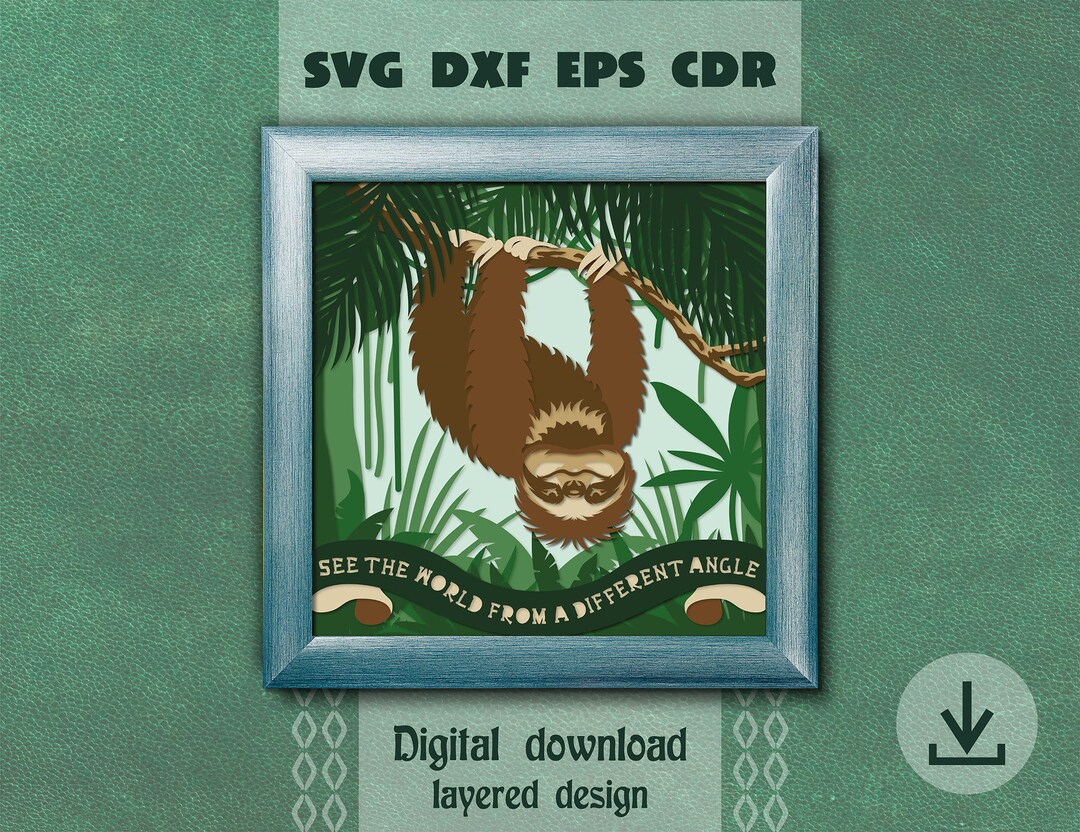 Layered Sloth Svg Cute Sloth Svg Shadow Box Layered Tropical Svg Sloth ...