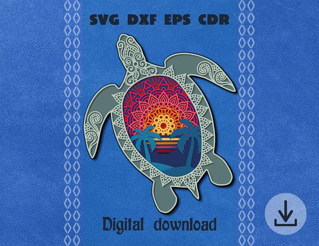 Layered Sea Turtle Svg Layered Beach Sunset Svg 3d Mandala Svg Layered ...