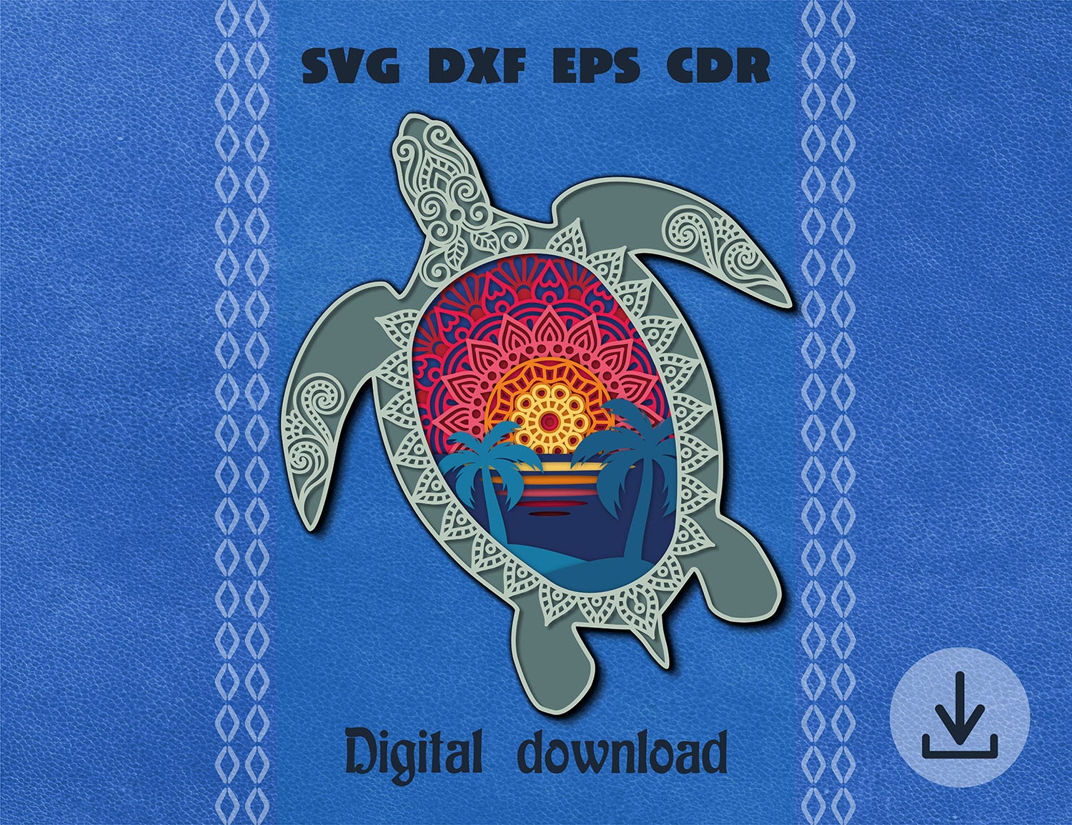 Layered Sea Turtle Svg Layered Beach Sunset Svg 3d Mandala Svg Layered ...