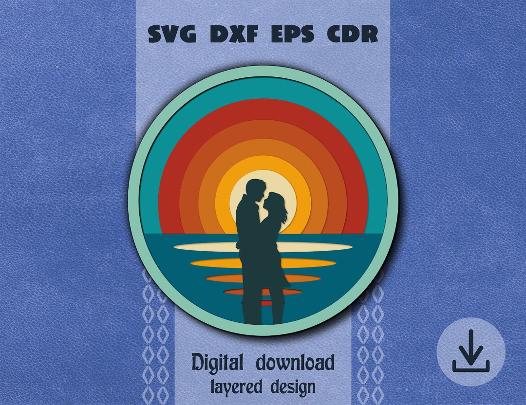 Retro Sunset Layered Mandala Svg Loving Couple Svg Layered Sunset Svg ...