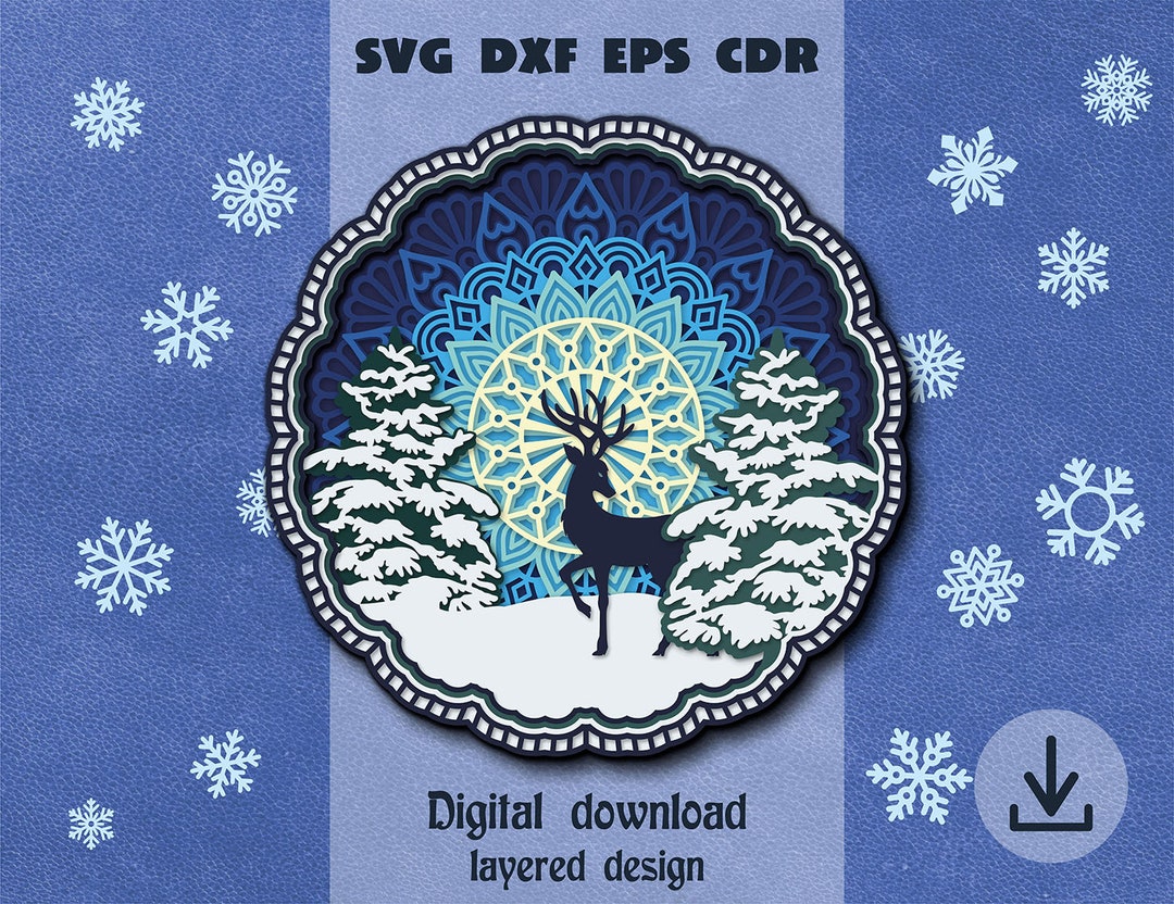 Christmas Layered Mandala Svg Layered Christmas Deer in Winter Forest ...