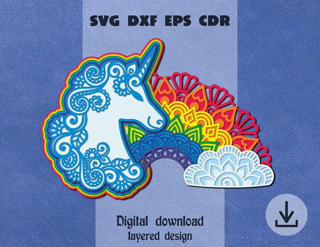 Layered Rainbow Unicorn Svg Rainbow Svg Layered Mandala Svg 3d Nursery ...