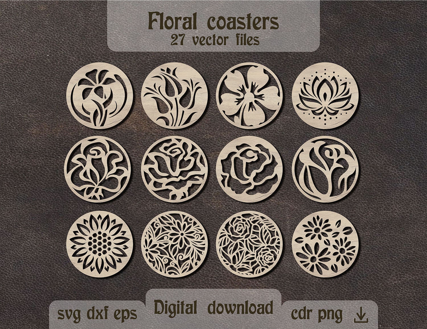 27 Round Flower Coasters Svg Floral Grill Trivet Cut Files Floral ...