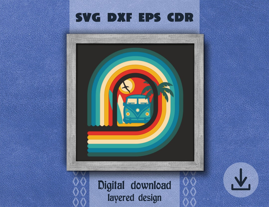 Layered Retro Sunset Svg Beach Life Svg Hippie Vintage Surf Van Svg ...