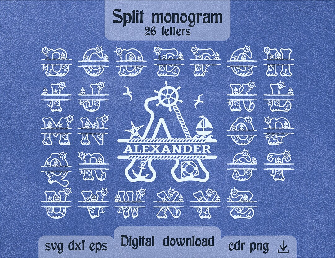Split Monogram Svg Baby Name Svg Beach Sea Theme Nursery Decor Dxf ...