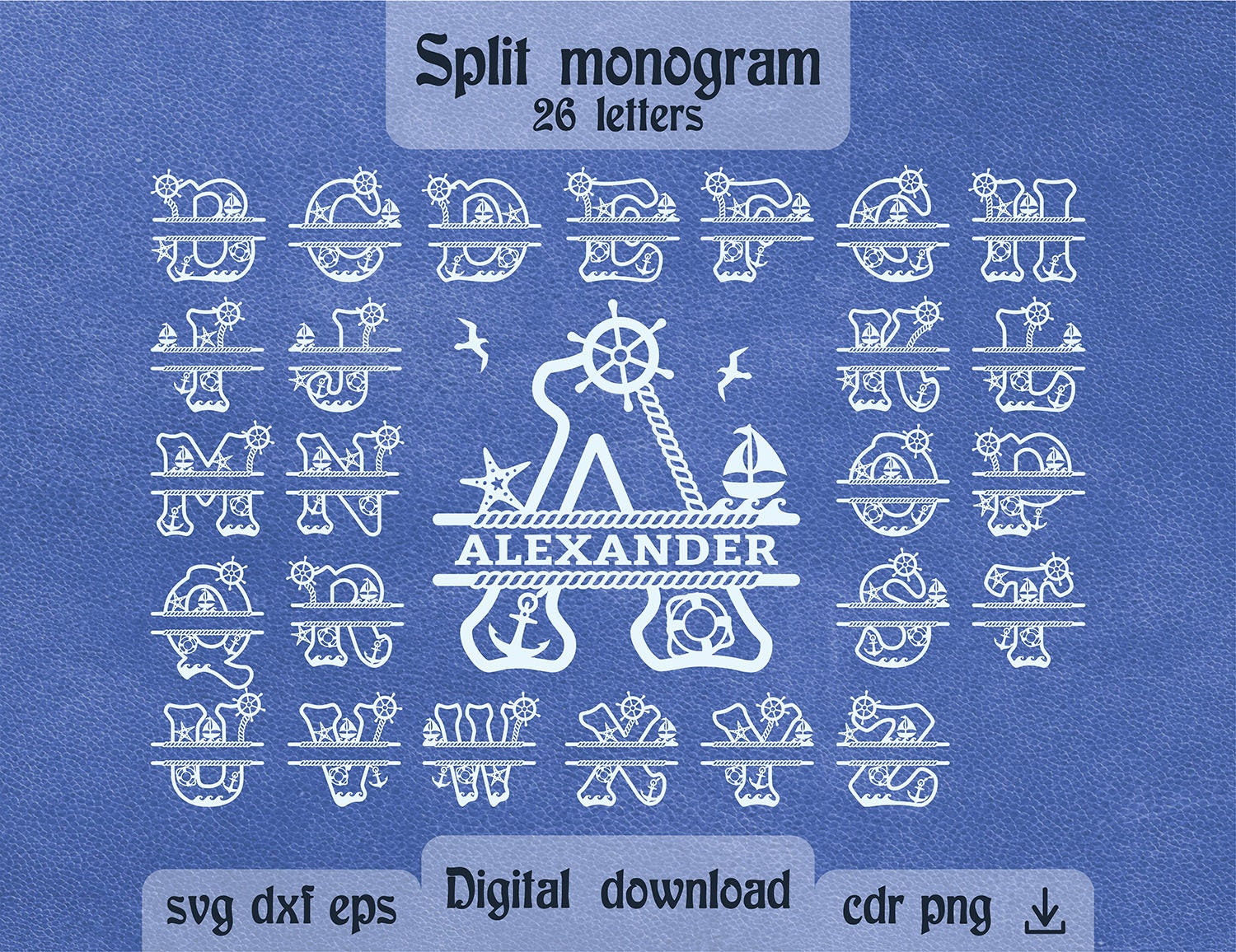 Split Monogram Svg Baby Name Svg Beach Sea Theme Nursery Decor Dxf ...