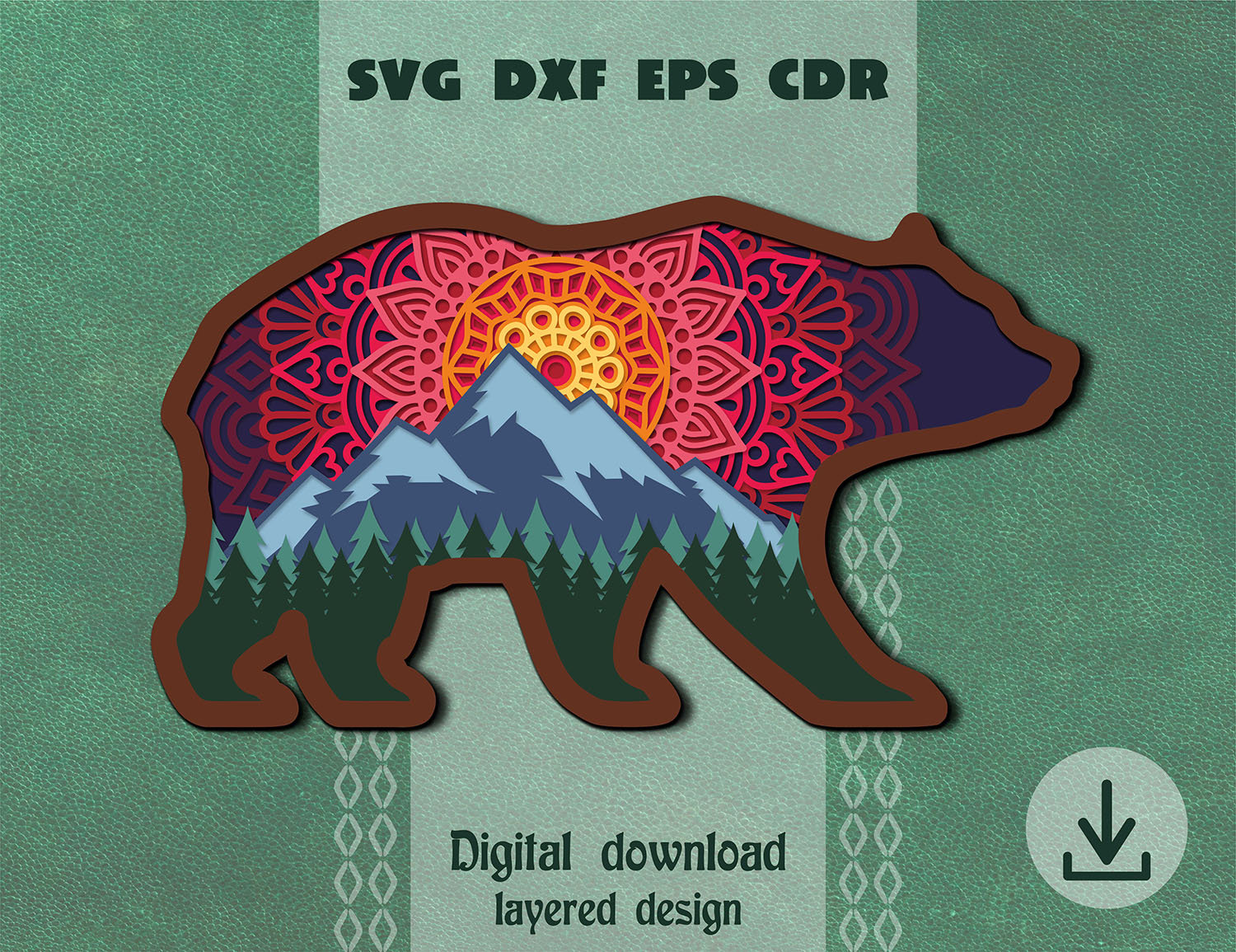 Layered Bear Mandala Svg Layered Mountains Svg 3d Bear Svg - Etsy