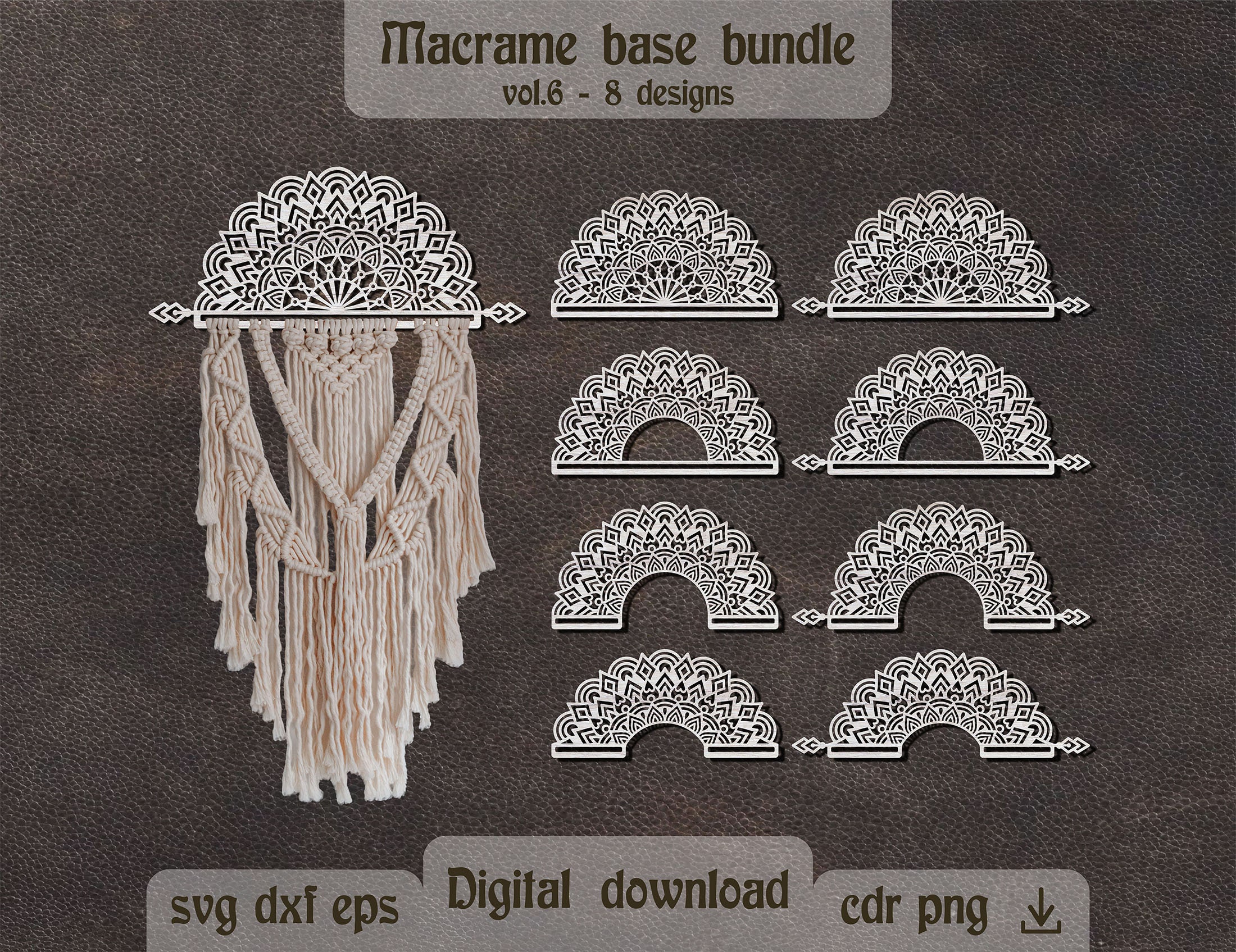 Mandala Macrame Base Svg Macrame Hanger for Glowforge Svg Half Mandala ...