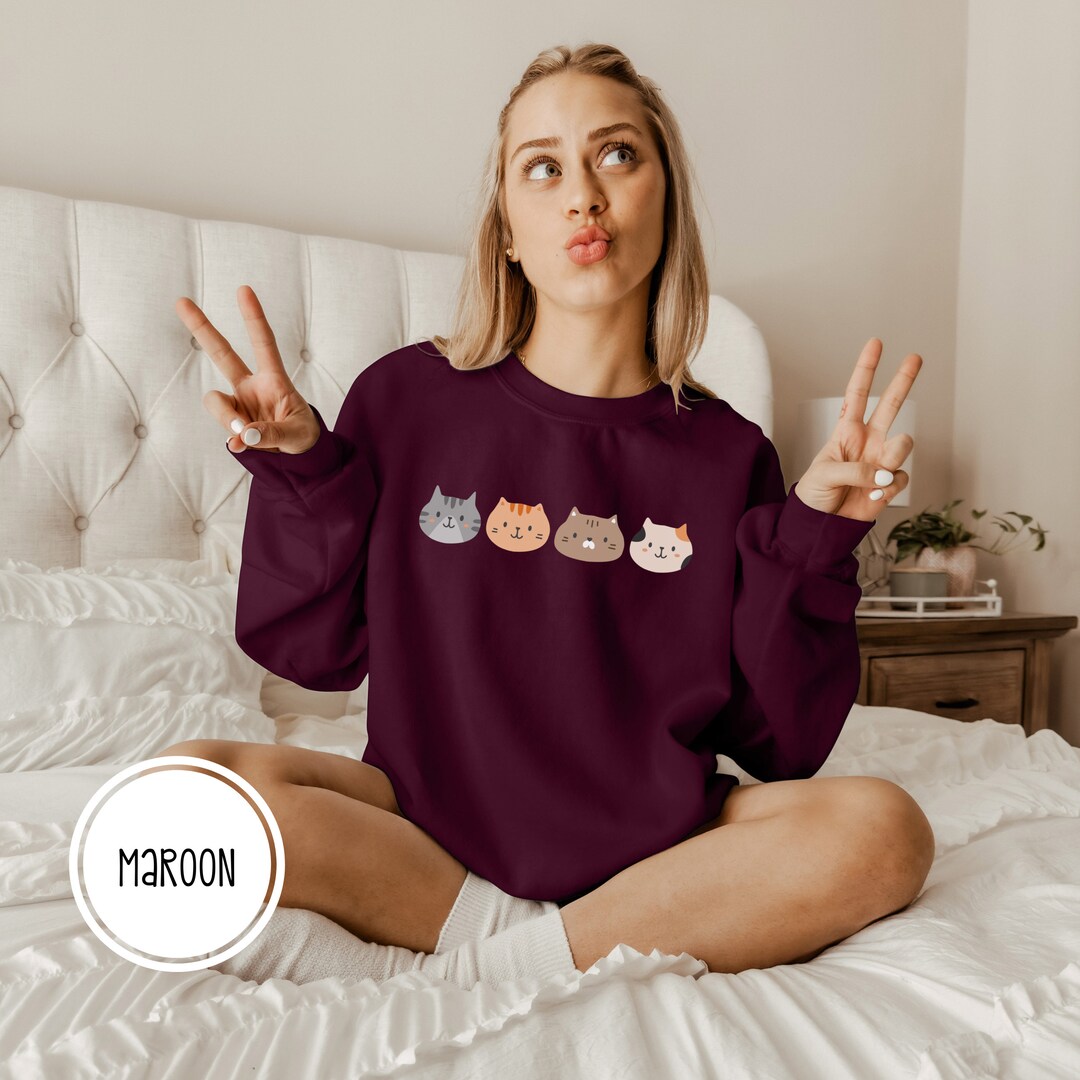 Cute Cat Face Pullover Cat Mom Sweatshirt Pullover for Cat Mom Gift for ...