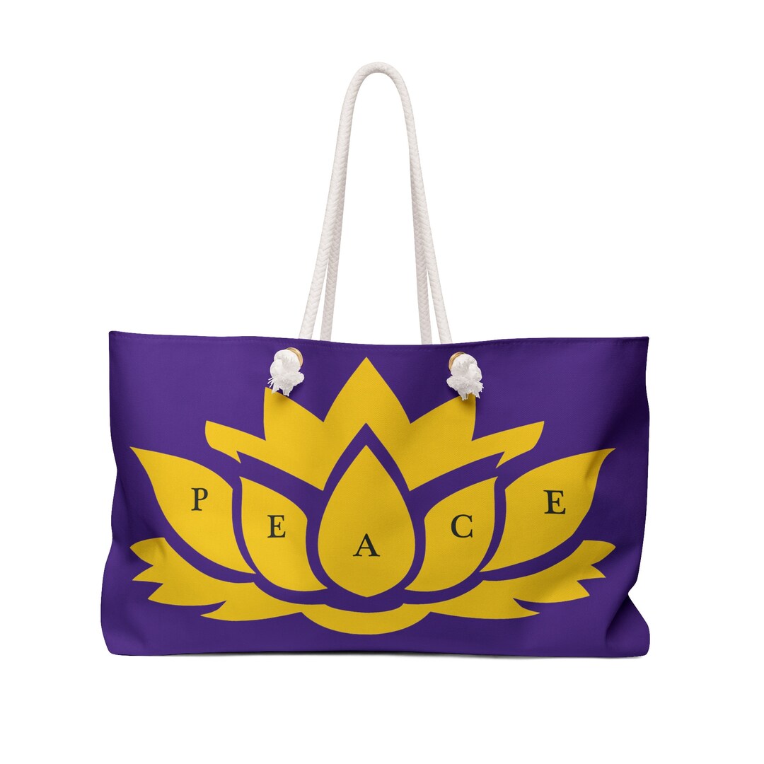 Peace Lotus Flower Weekender Bag Purple With Gold, Affirmation Tote Bag ...