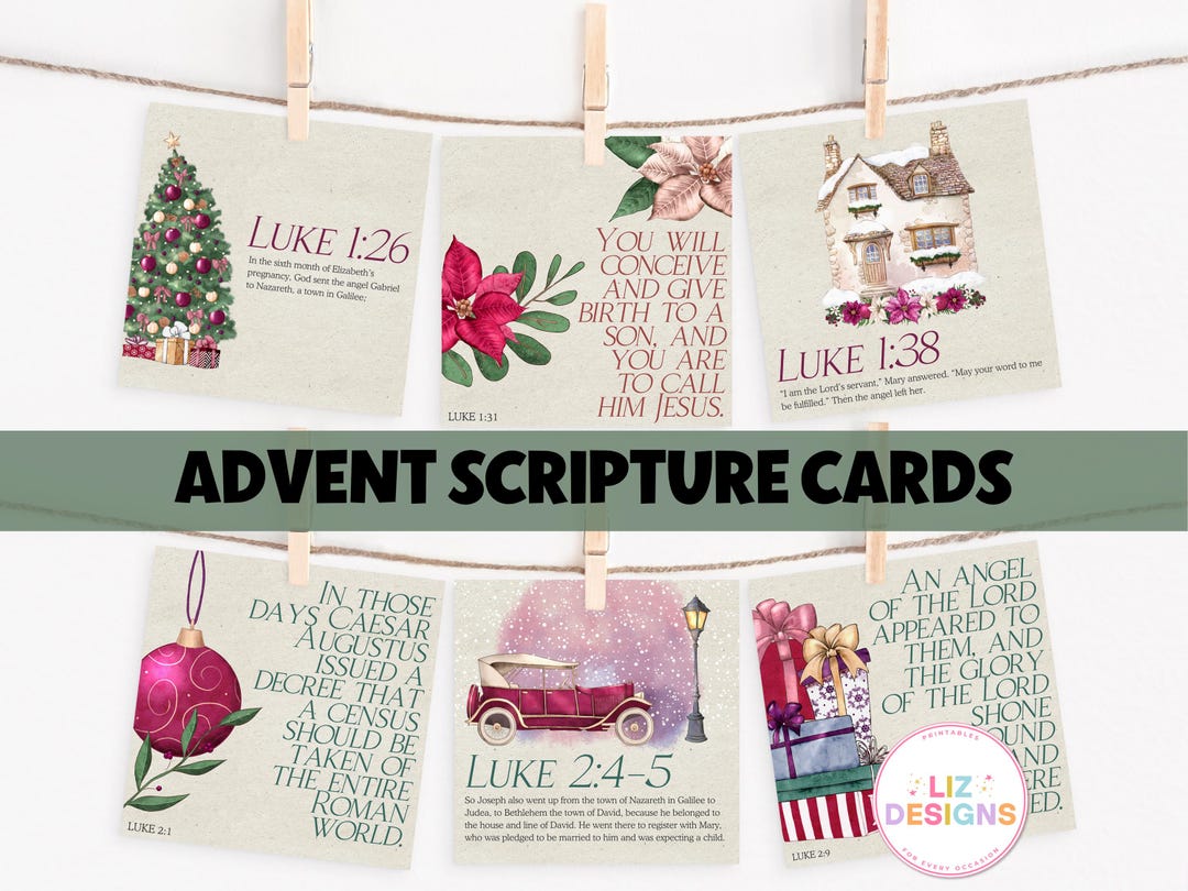 24 Christmas Advent Scripture Cards, Printable Kids Advent Calendar ...