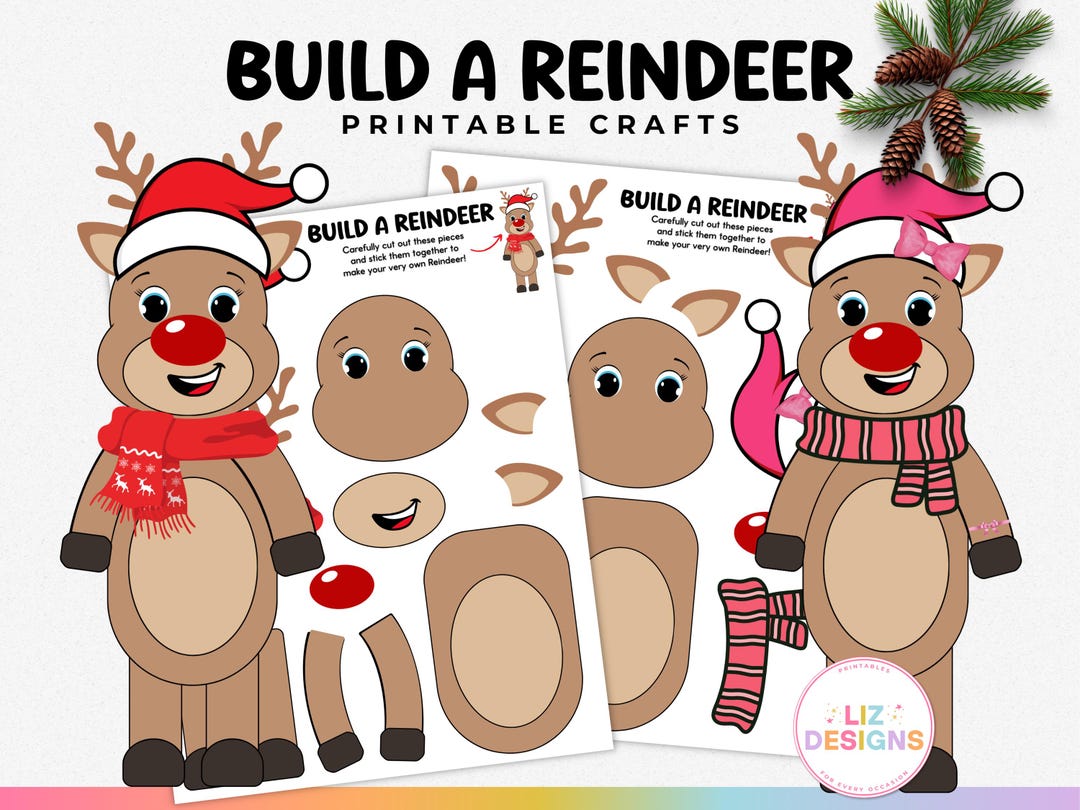 Reindeer Cut and Paste Activity for Kids, Christmas Printable Scissor ...