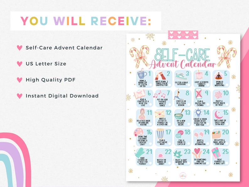 Self Care Advent Calendar Printable, Mindfulness Activities for ...