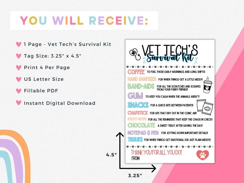 Printable Vet Tech Survival Kit Gift Tag, Veterinary Tech Week ...