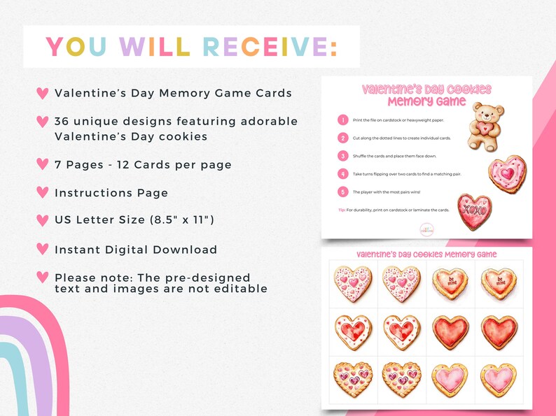 Valentines Day Cookies Memory Game Cards, Matching Activity, Kids ...