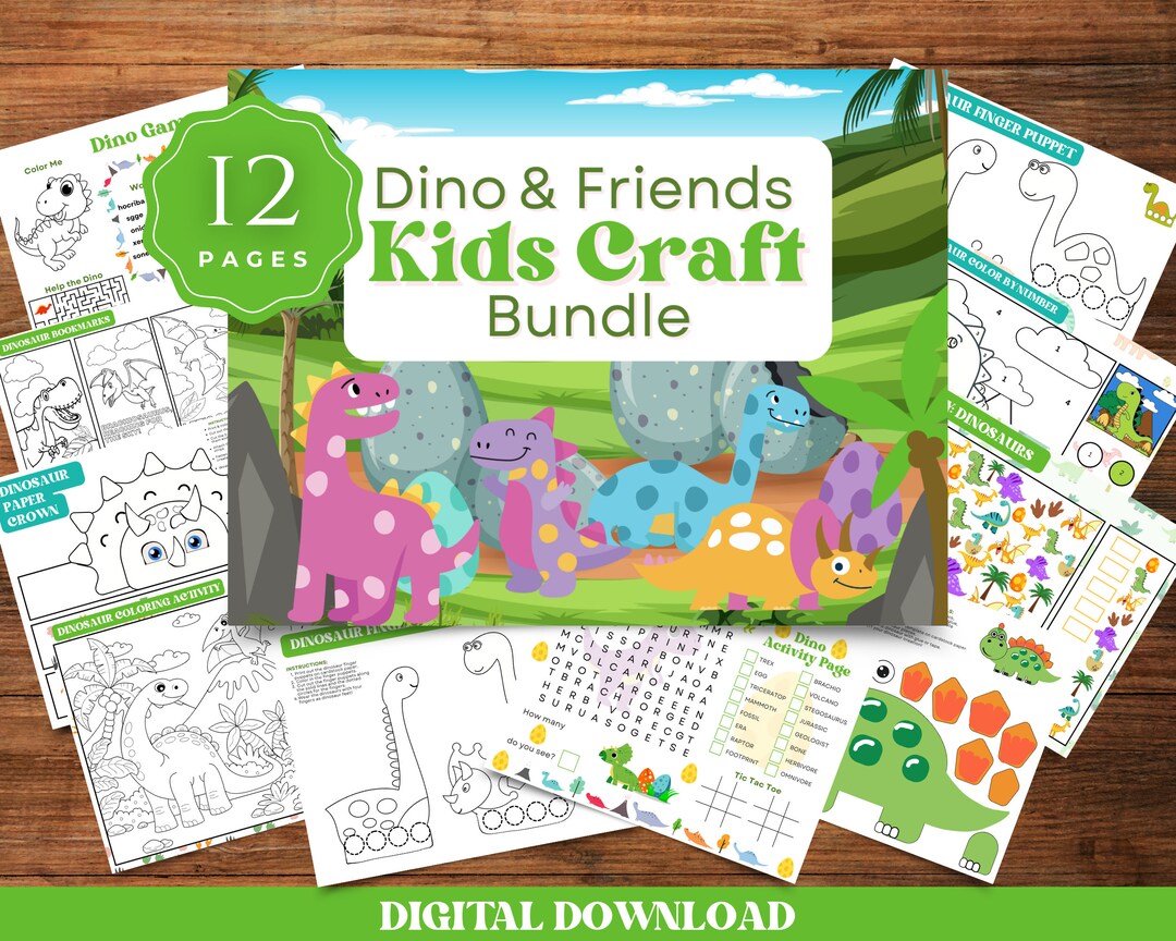Dinosaur Kids Activity Sheets, Printable Dino Coloring Placemats, Kids ...