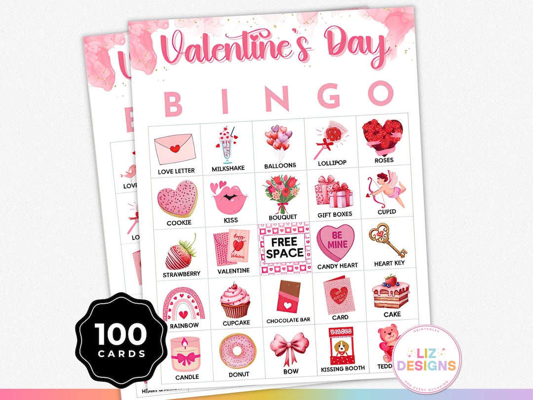 100 Valentine's Day Bingo Cards Printable, Kids Classroom Valentines ...