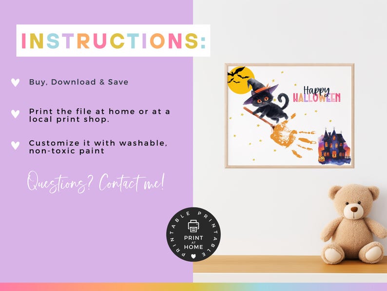 Printable Halloween Handprint Art, Black Cat Keepsake Gift, Halloween ...