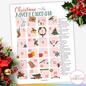 Christmas Advent Calendar With Fun Activities, Pink Printable Kids ...