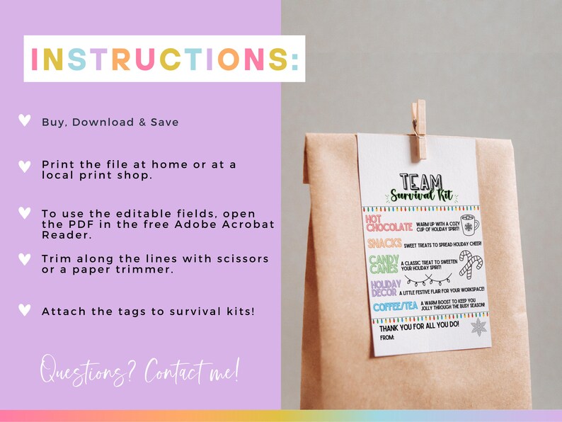 Team Survival Kit Tag, Staff Appreciation Christmas Gift Tags ...