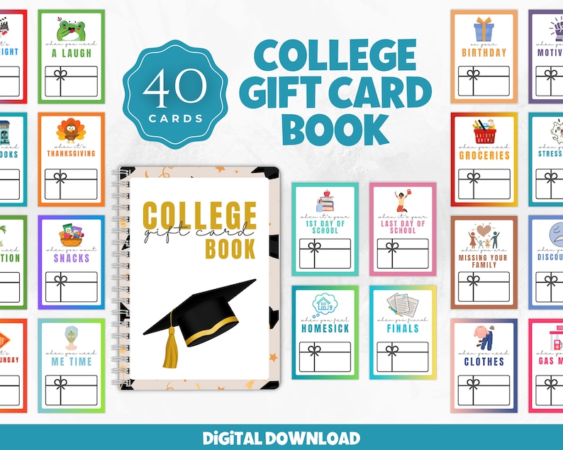 College Gift Card Book Printable, Gift for College Student, Graduation ...