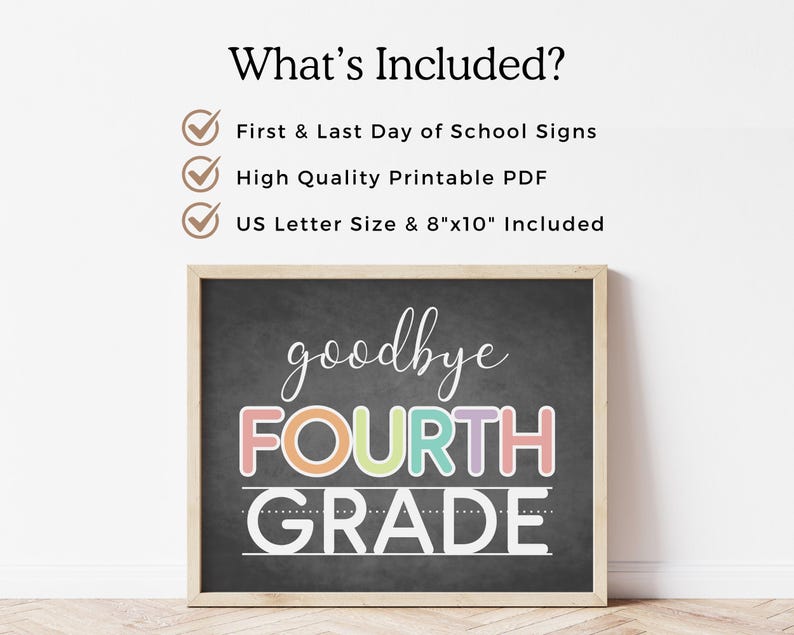 First Day of 4th Grade Chalkboard Signs, Last Day of School Sign ...