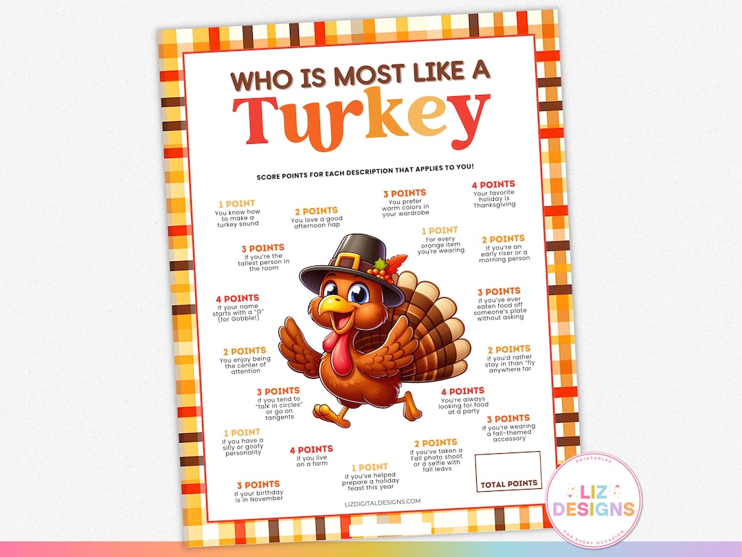 Who is Most Like a Turkey, Printable Thanksgiving Game, Friendsgiving ...