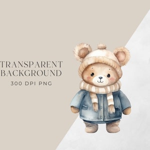 Watercolor Cute Baby Teddy Bear Clipart | Bear Stickers Digital ...