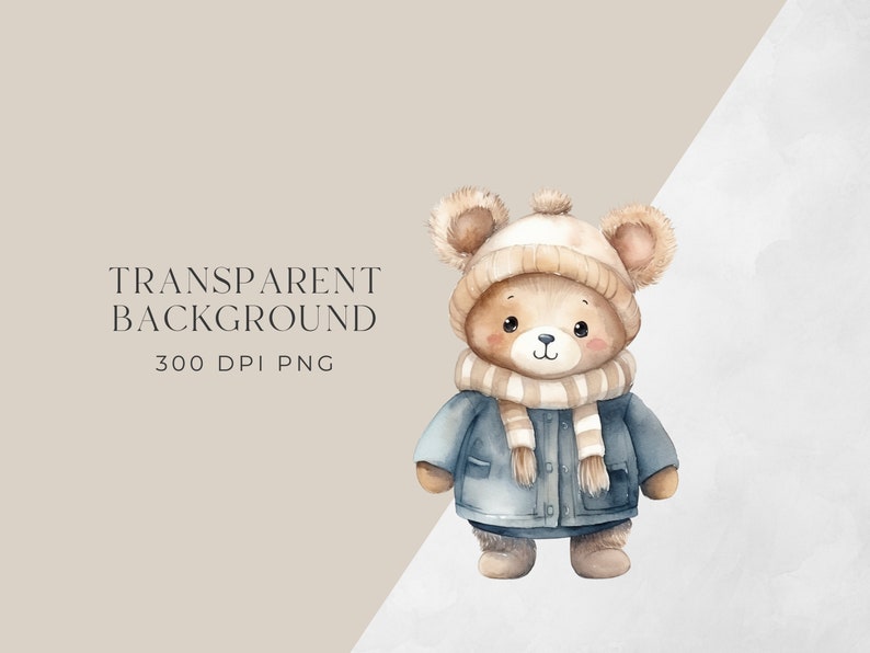 Watercolor Cute Baby Teddy Bear Clipart | Bear Stickers Digital ...