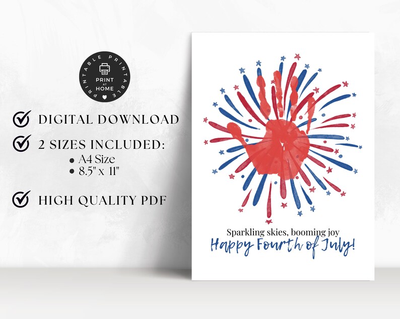 4th of July Fireworks Handprint Art Craft, Happy 4th of July Printable ...