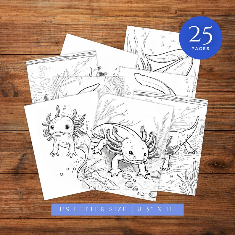 Axolotl Coloring Book, 30 Printable Coloring Pages for Adults and Kids ...