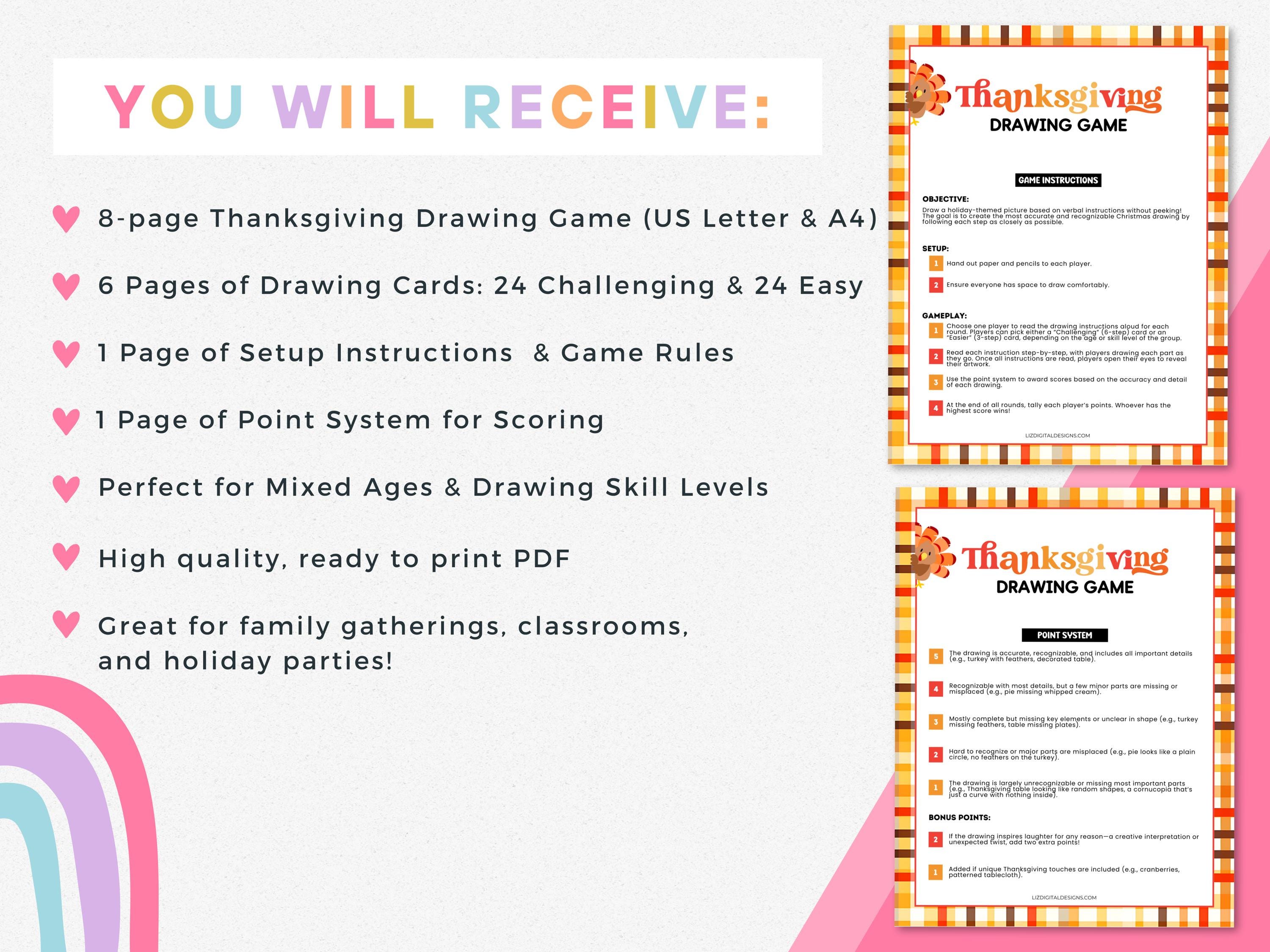 Thanksgiving Drawing Game, Printable Drawing Challenge, Office Party ...