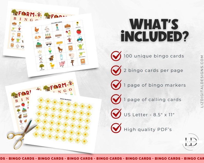 100 Farm Animal Bingo Cards, Printable Bingo Party Game, Kids Summer ...