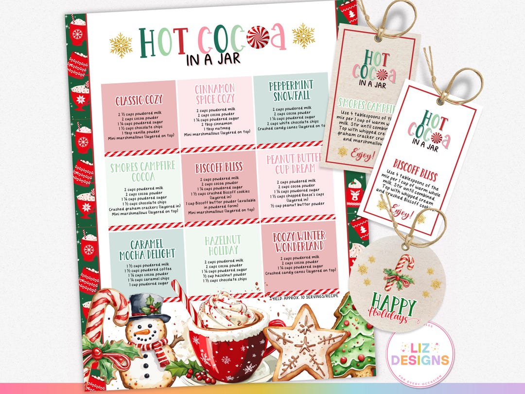 Hot Cocoa Mix Tags, Hot Chocolate Gift Tags, Christmas Treat Tags ...