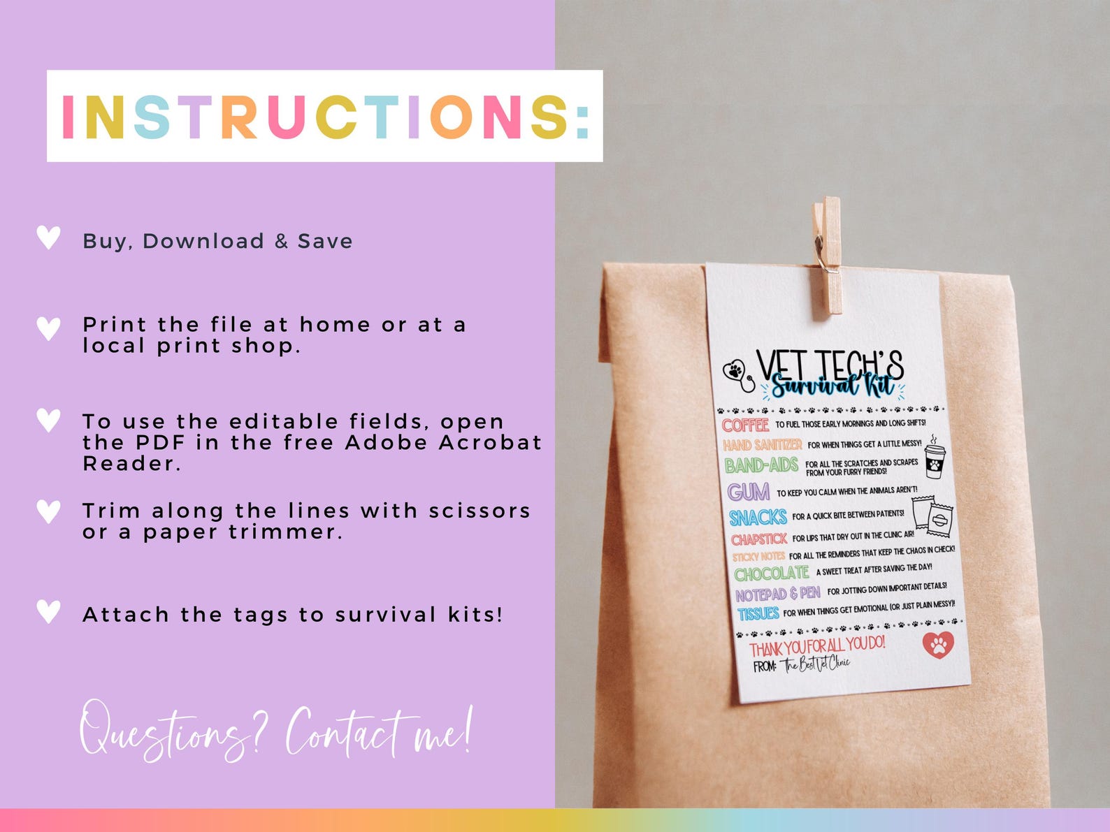 Printable Vet Tech Survival Kit Gift Tag, Veterinary Tech Week ...