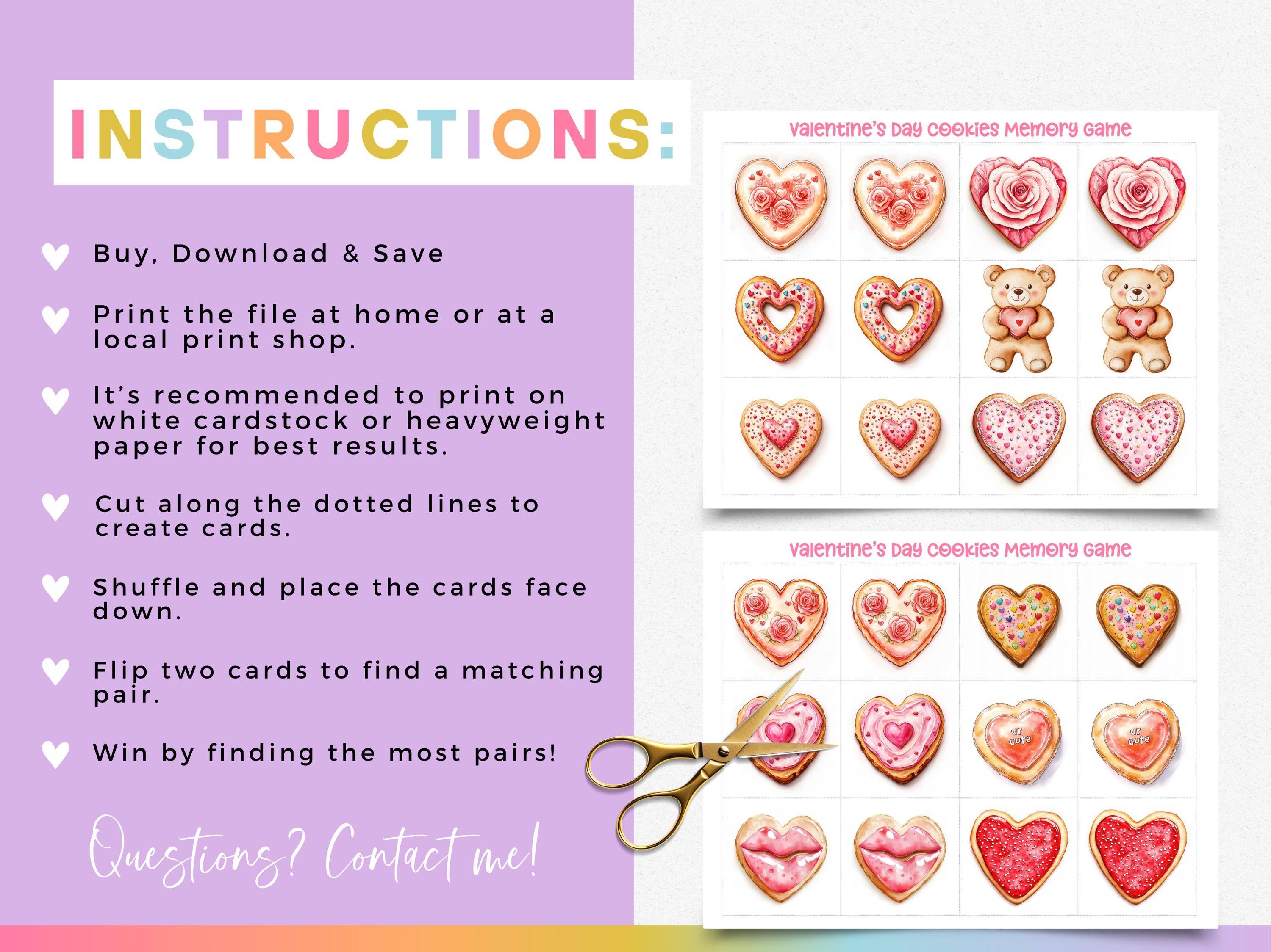 Valentines Day Cookies Memory Game Cards, Matching Activity, Kids ...