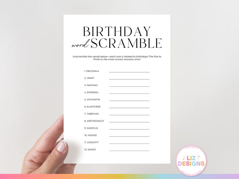 Birthday Word Scramble, Fun Printable Party Game, Birthday Party ...